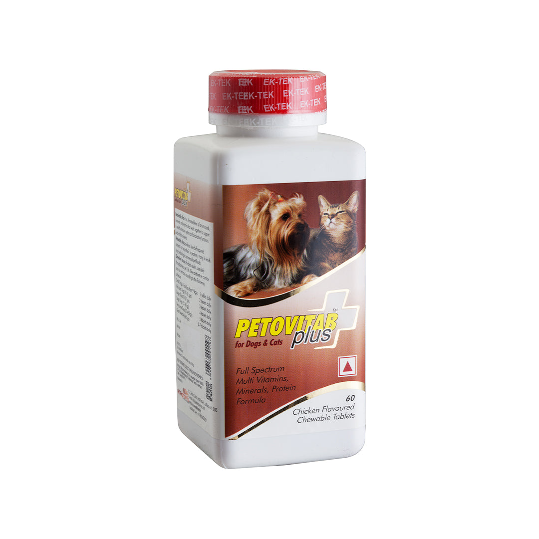 Pet-O-Vitab Plus 60 Tablets (with Multi Viatmins, Minerals, Protein Fo ...