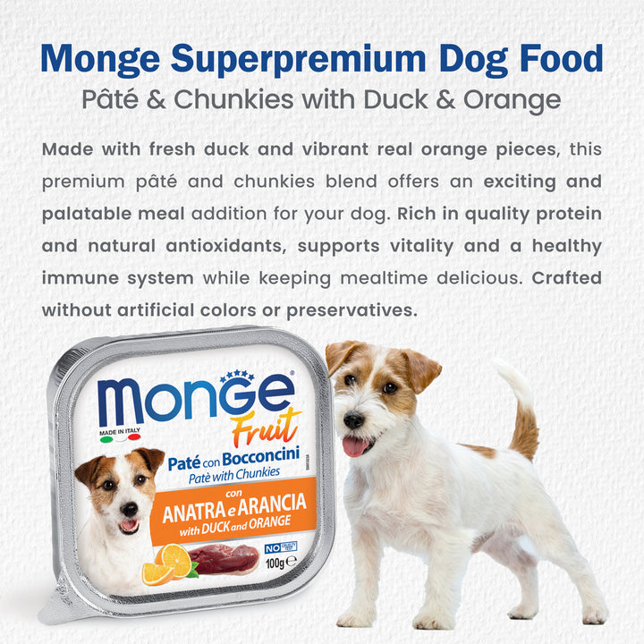 Monge Wet Dog Food with Duck & Orange | Fresh Meat 100g × 5 – Ektek Global